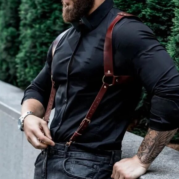 Accessories | Premium Red Leather Chest And Shoulder Harness For Men ...
